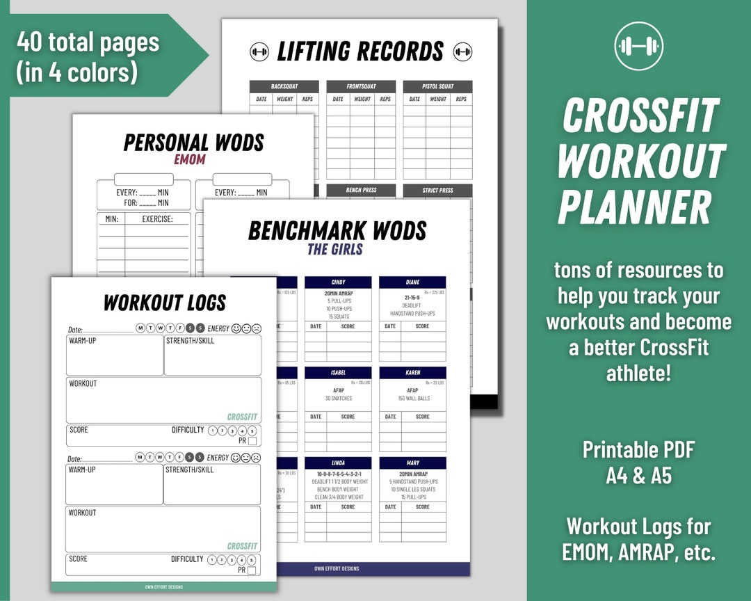 Printable Crossfit WOD Planner Daily Workout Fitness Journal Notebook ...