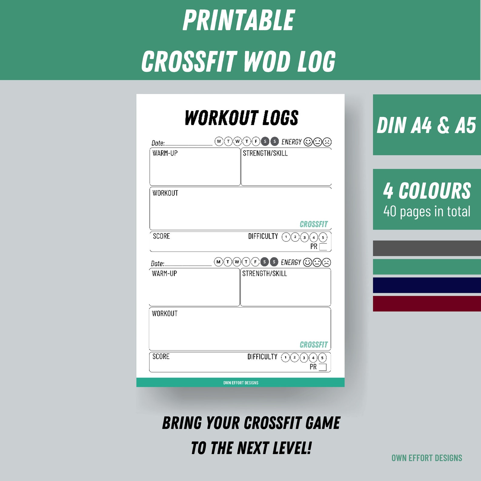 Printable Crossfit Workout Journal Daily Workout Planner Notebook ...
