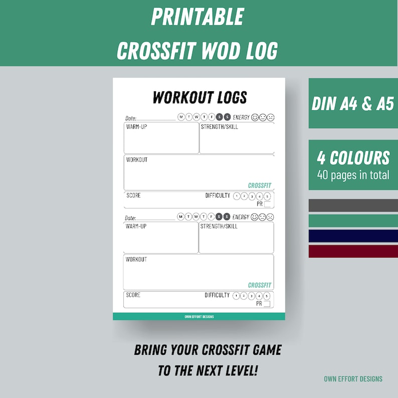 Printable Crossfit Workout Journal Daily Workout Planner Notebook ...