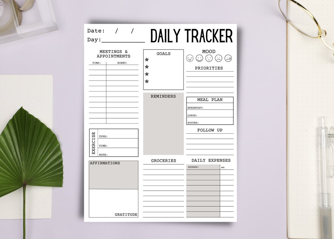 Printable Daily Planner | Daily Tracker | to Do | Personal Tracker - Etsy