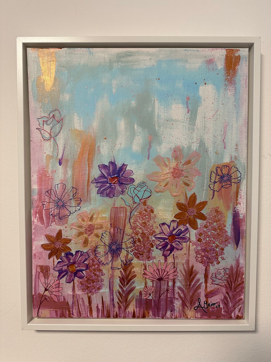 Acrylic Painting 40 X 50 Cm Shiny Flowers in Modern Peach 22 Including ...