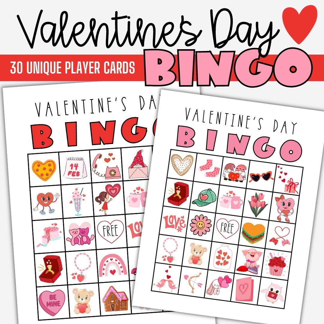 Kids Valentine's Day Bingo Cards, Printable Valentine's Day Bingo ...