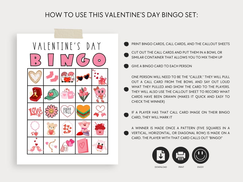 Kids Valentine's Day Bingo Cards, Printable Valentine's Day Bingo ...