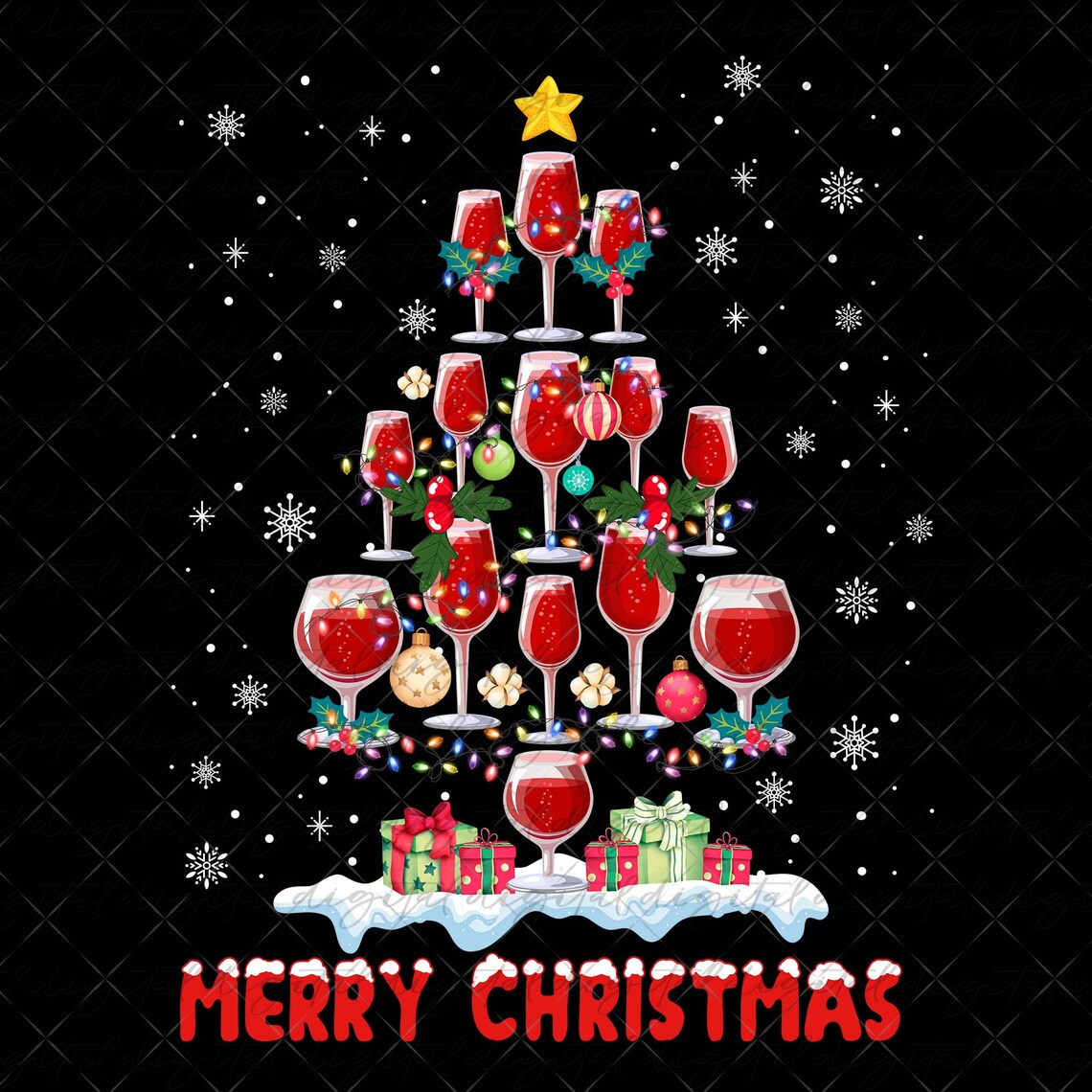 Wine Christmas Tree Png, Merry Christmas Wine Glasses Png, Christmas ...