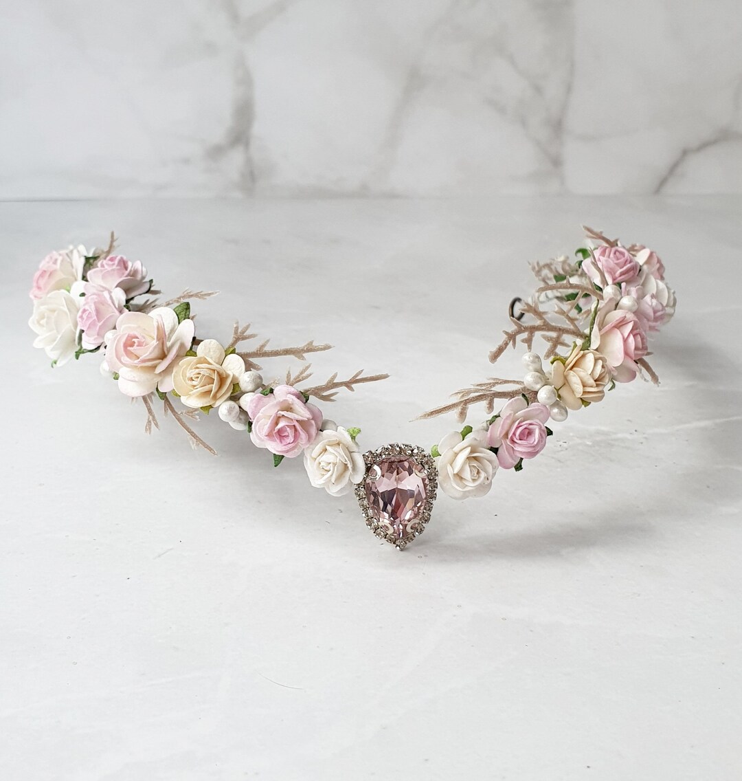 Elven Blush Flower Tiara Elvish Flower Crown Woodland Pink - Etsy