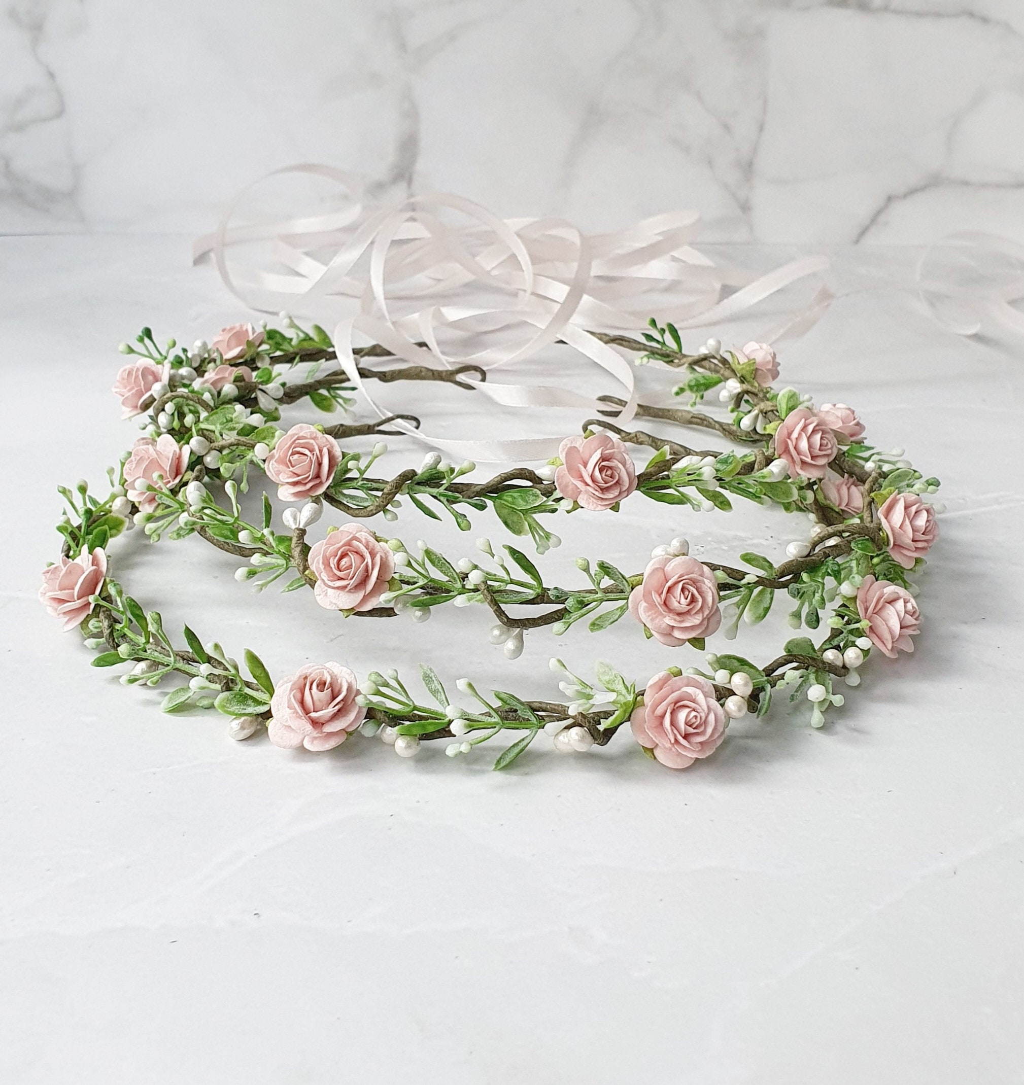 Blush Pink Flower Crown Bridal Pink Greenery Headpiece Bridesmaid ...