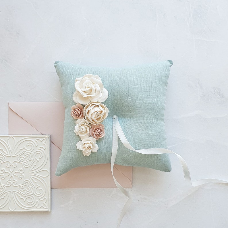 Wedding Ring Pillow Linen Sage Green Blush Bearer Pillow Classic Ring ...