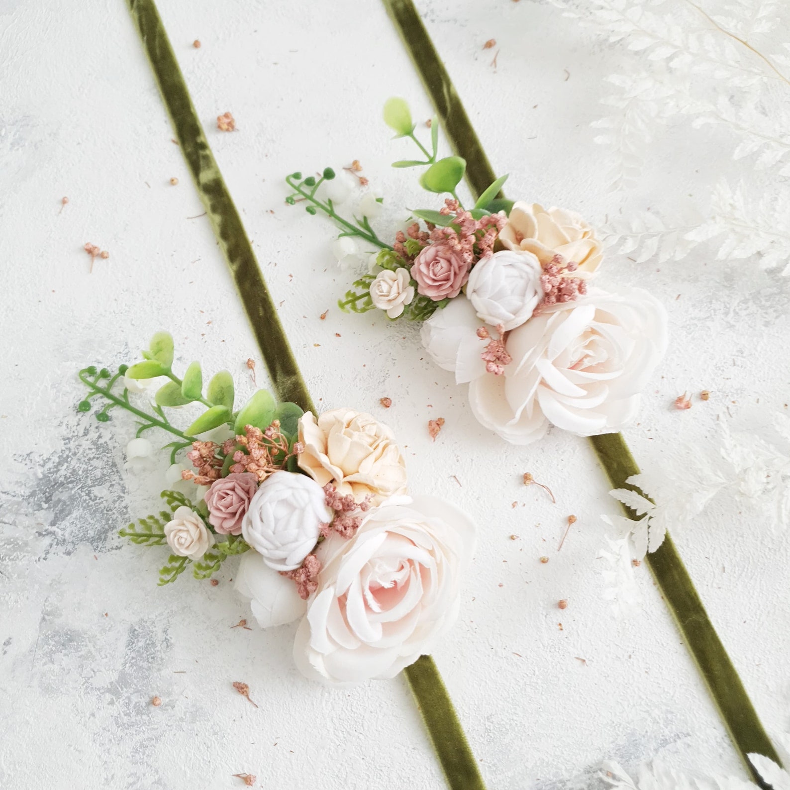 Blush Olive Flower Corsage Dusty Pink Baby Breath Bridesmaid Corsage ...