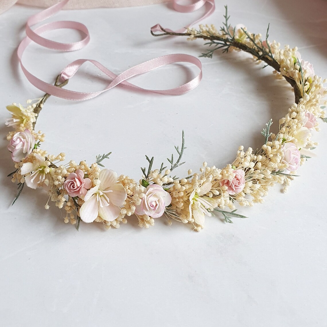 Dried Baby Breath Flower Crown Wedding Thin Flower Halo Baby - Etsy