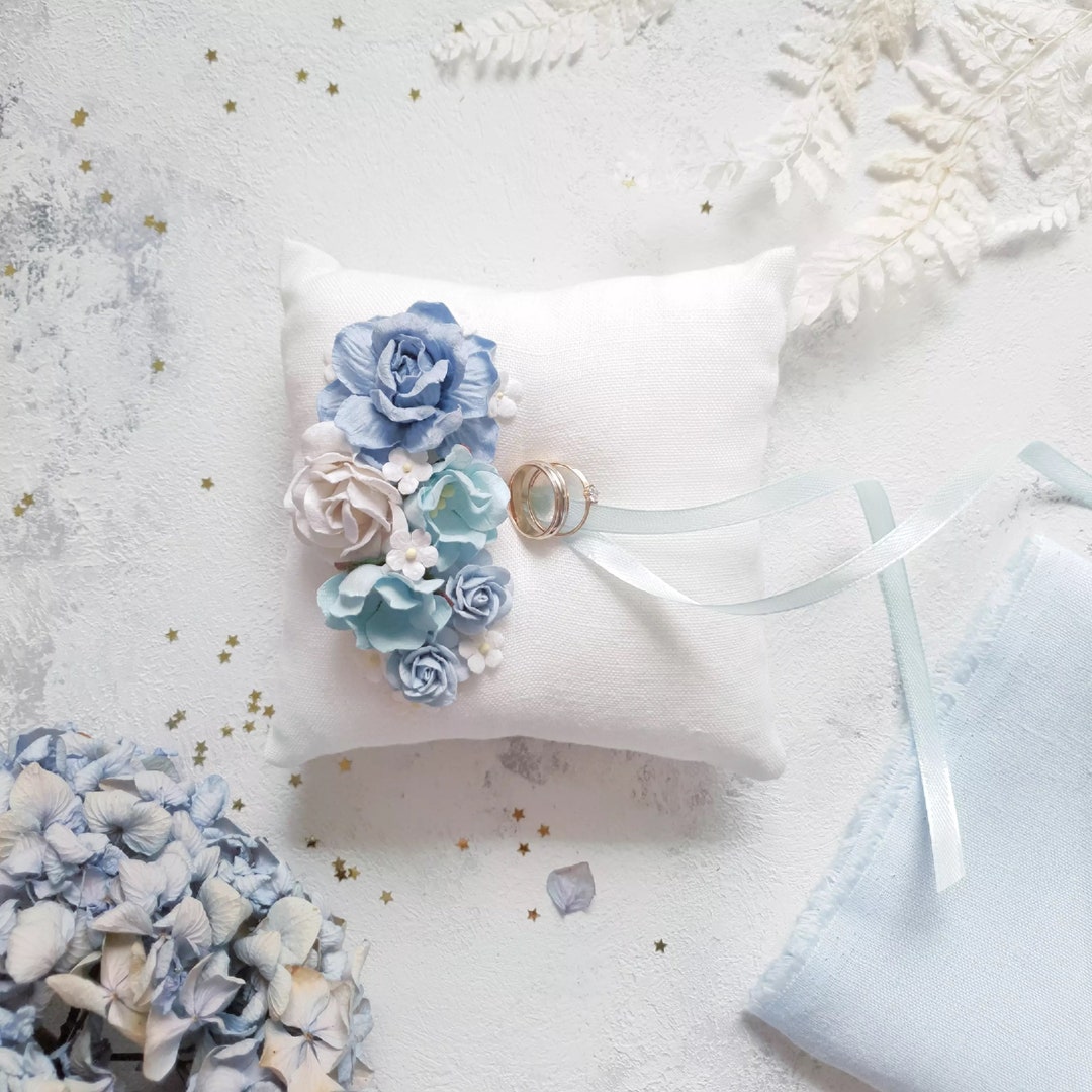 Blue Wedding Ring Hoder Dusty Blue Ring Rillow Bearer Pillow Linen Ring ...