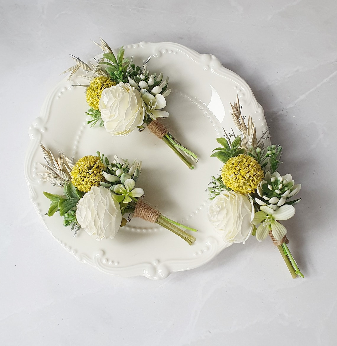 Boho Summer Yellow Boutonniere Wedding Succulent Groom Flowers Spring ...