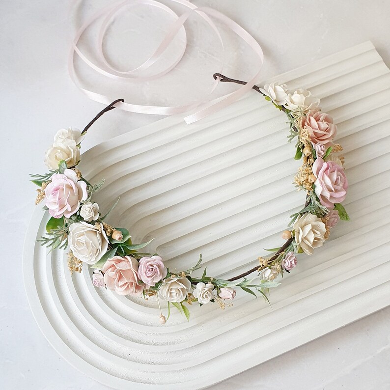 Blush Flower Crown Baby Breath Bridal Boho Soft Pink Crown Blush White ...