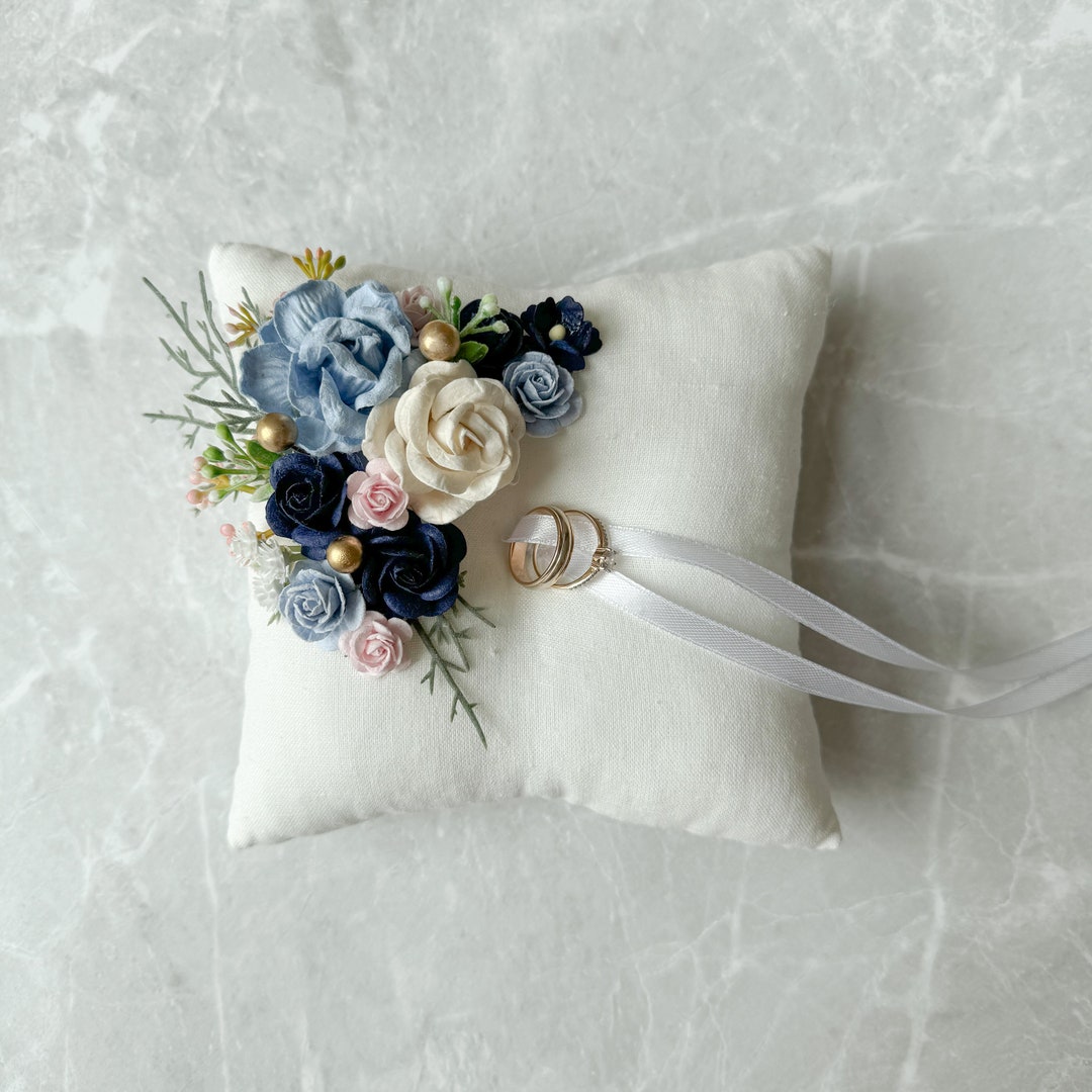 Navy Blue Wedding Ring Hoder Dusty Blue Blush Pink Ring Rillow Bearer ...