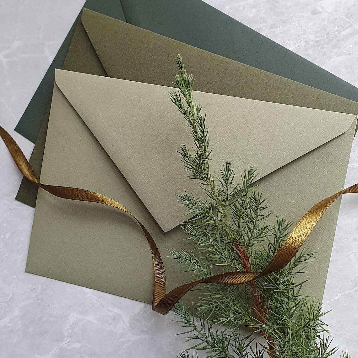 C5 SIZE Olive and Dark Green Wedding Envelope Winter Greenery ...