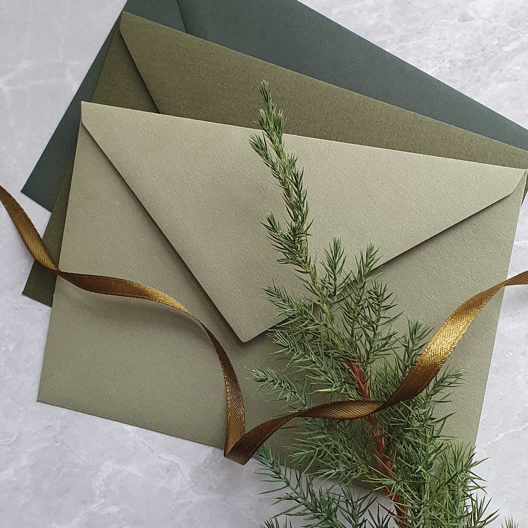 C5 SIZE Olive and Dark Green Wedding Envelope Winter Greenery ...