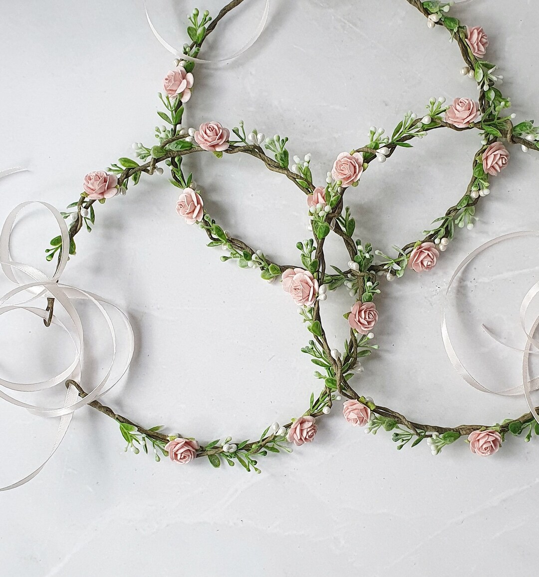 Blush Pink Flower Crown Bridal Pink Greenery Headpiece Bridesmaid ...