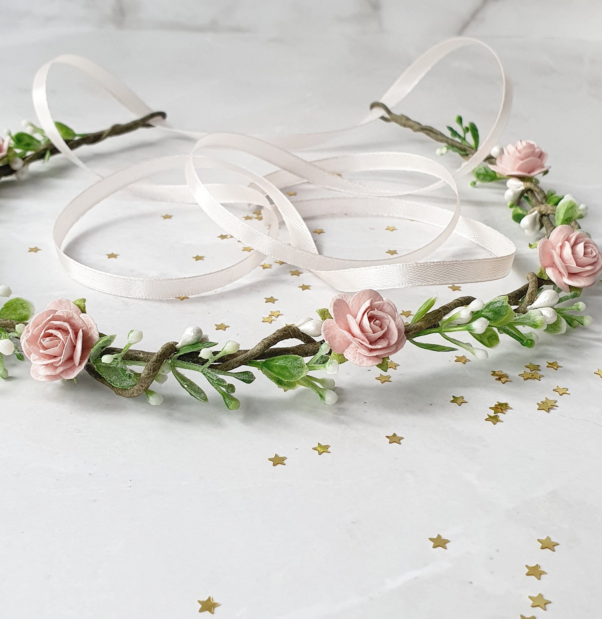 Blush Pink Flower Crown Bridal Pink Greenery Headpiece Bridesmaid ...