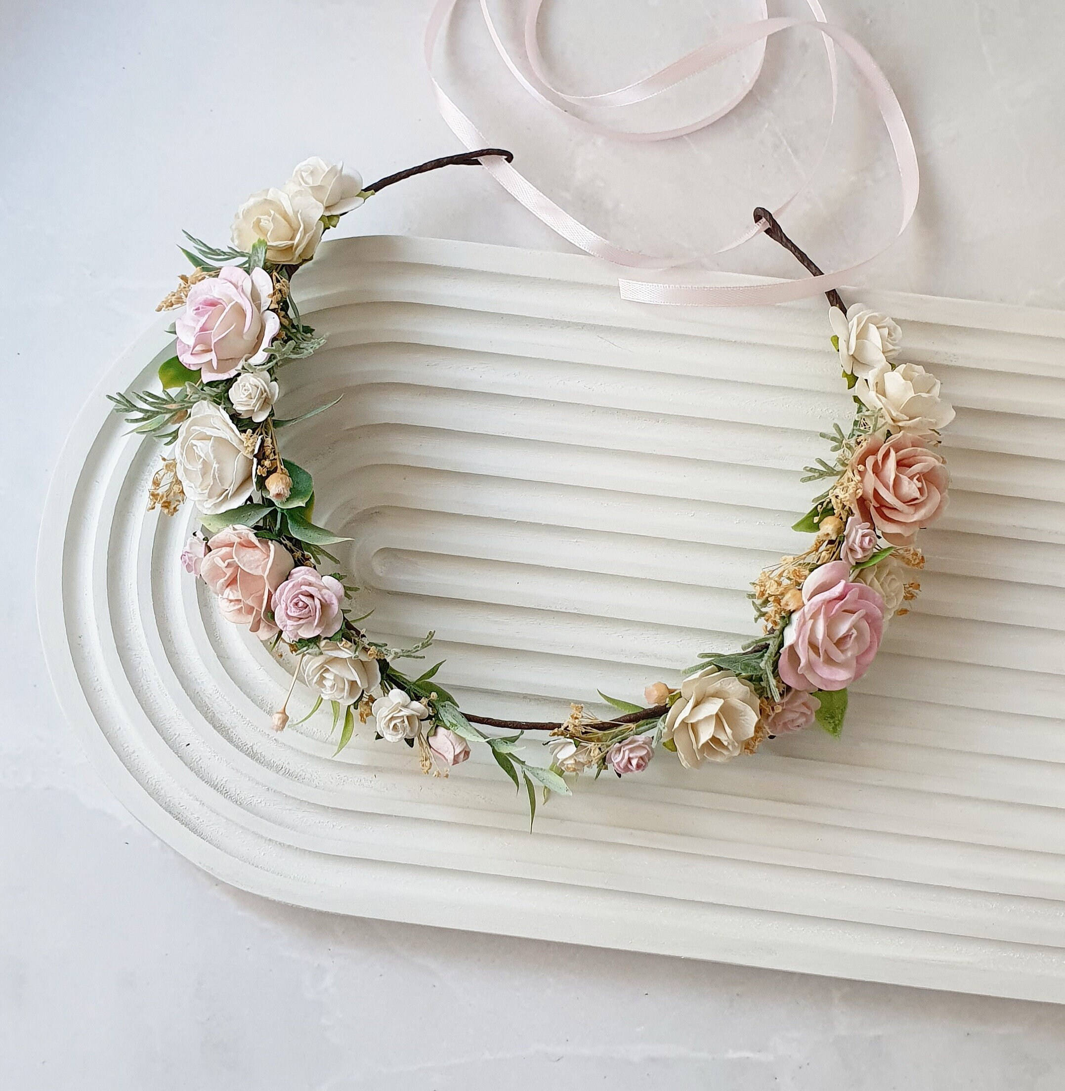 Blush Flower Crown Baby Breath Bridal Boho Soft Pink Crown Blush White ...