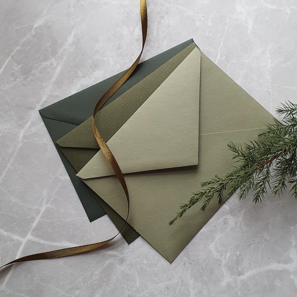 C5 SIZE Olive and Dark Green Wedding Envelope Winter Greenery ...