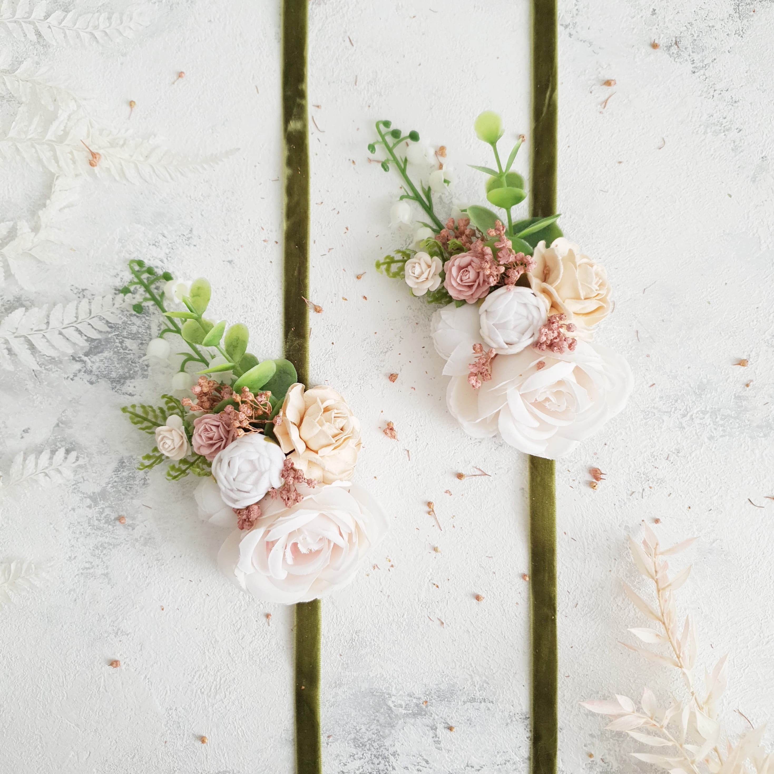 Blush Olive Flower Corsage Dusty Pink Baby Breath Bridesmaid Corsage ...