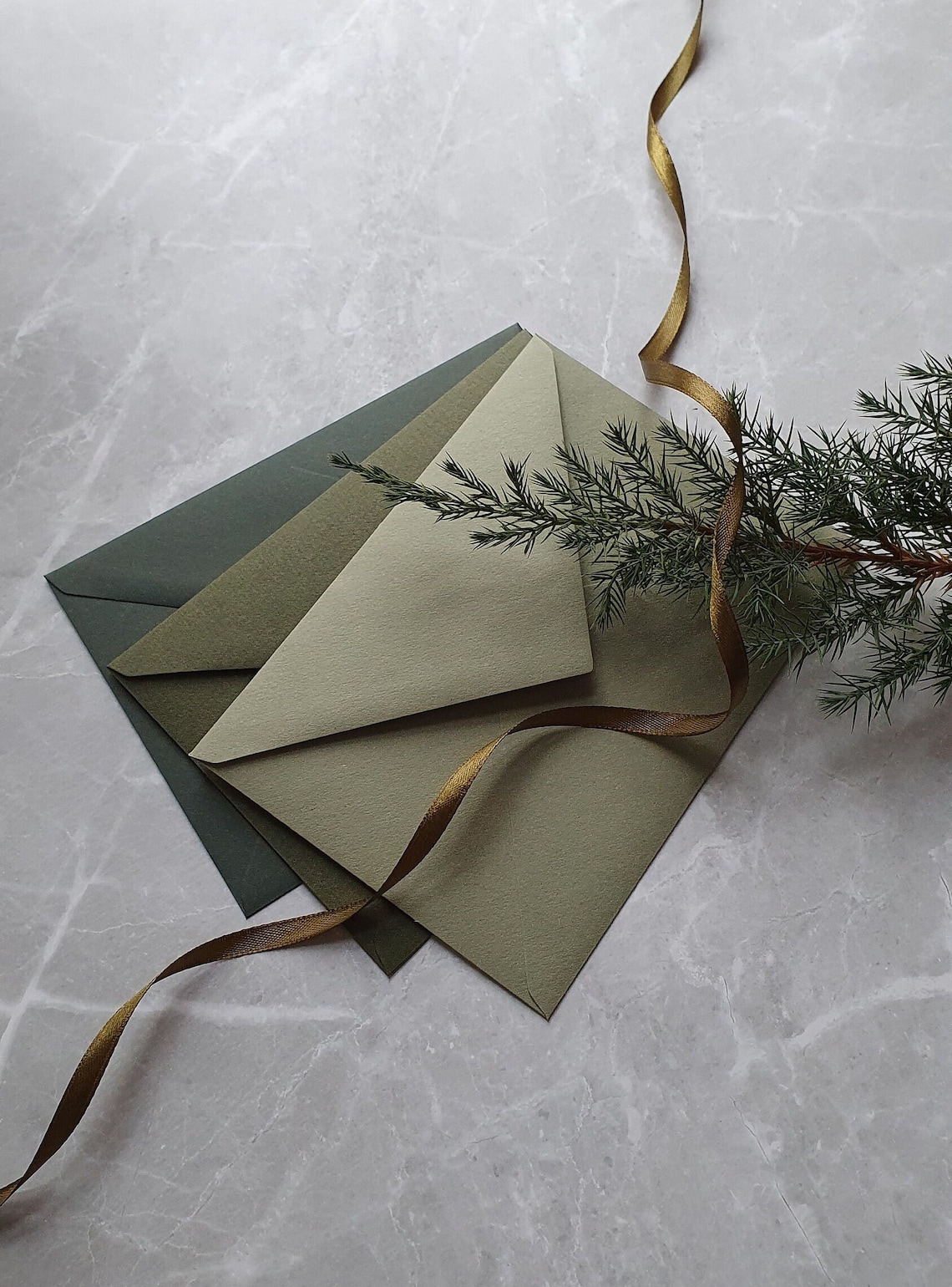 C5 SIZE Olive and Dark Green Wedding Envelope Winter Greenery ...
