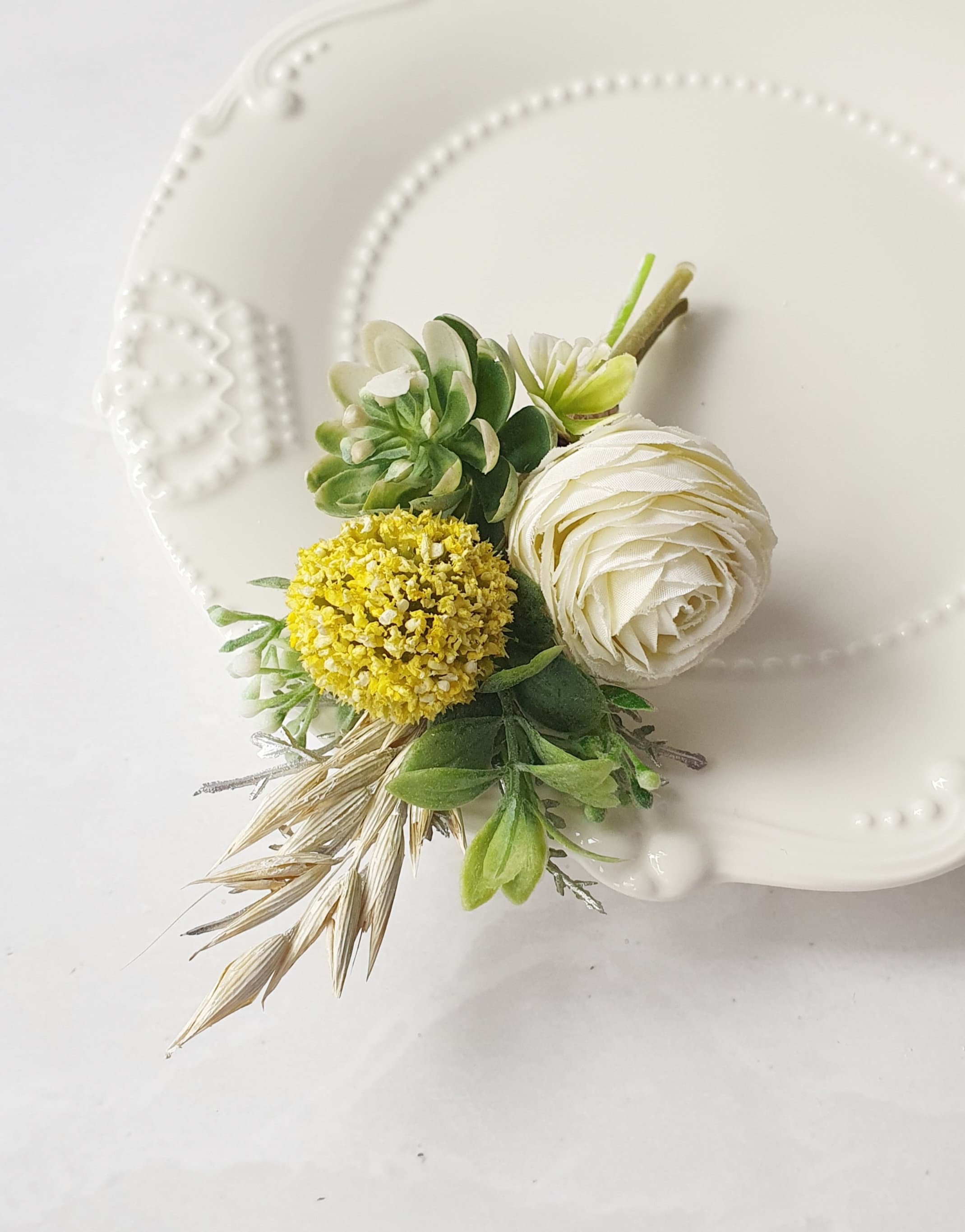 Boho Summer Yellow Boutonniere Wedding Succulent Groom Flowers Spring ...