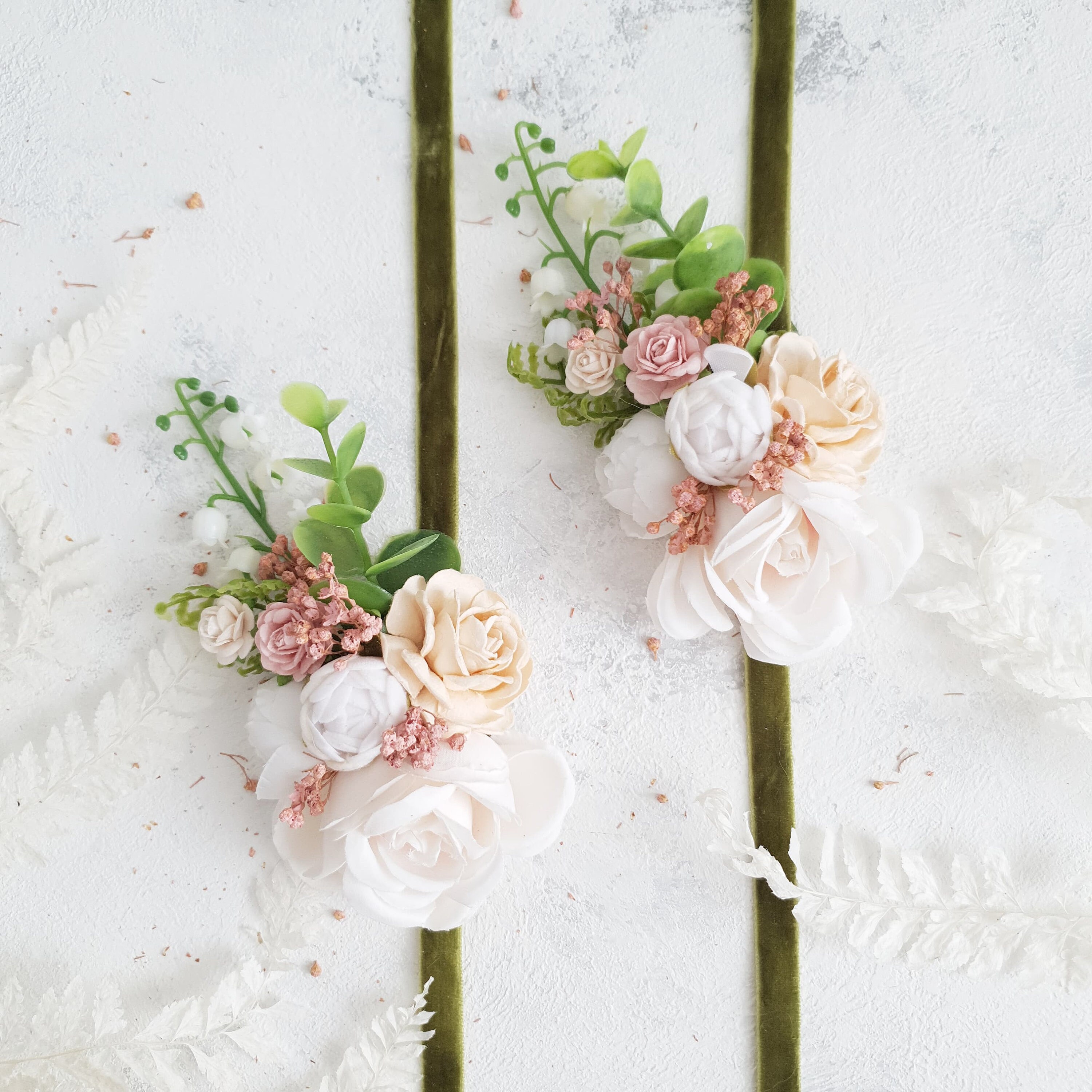 Blush Olive Flower Corsage Dusty Pink Baby Breath Bridesmaid Corsage ...