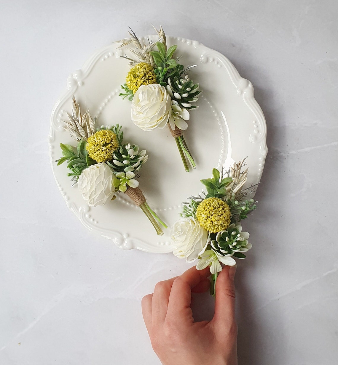 Boho Summer Yellow Boutonniere Wedding Succulent Groom Flowers Spring ...