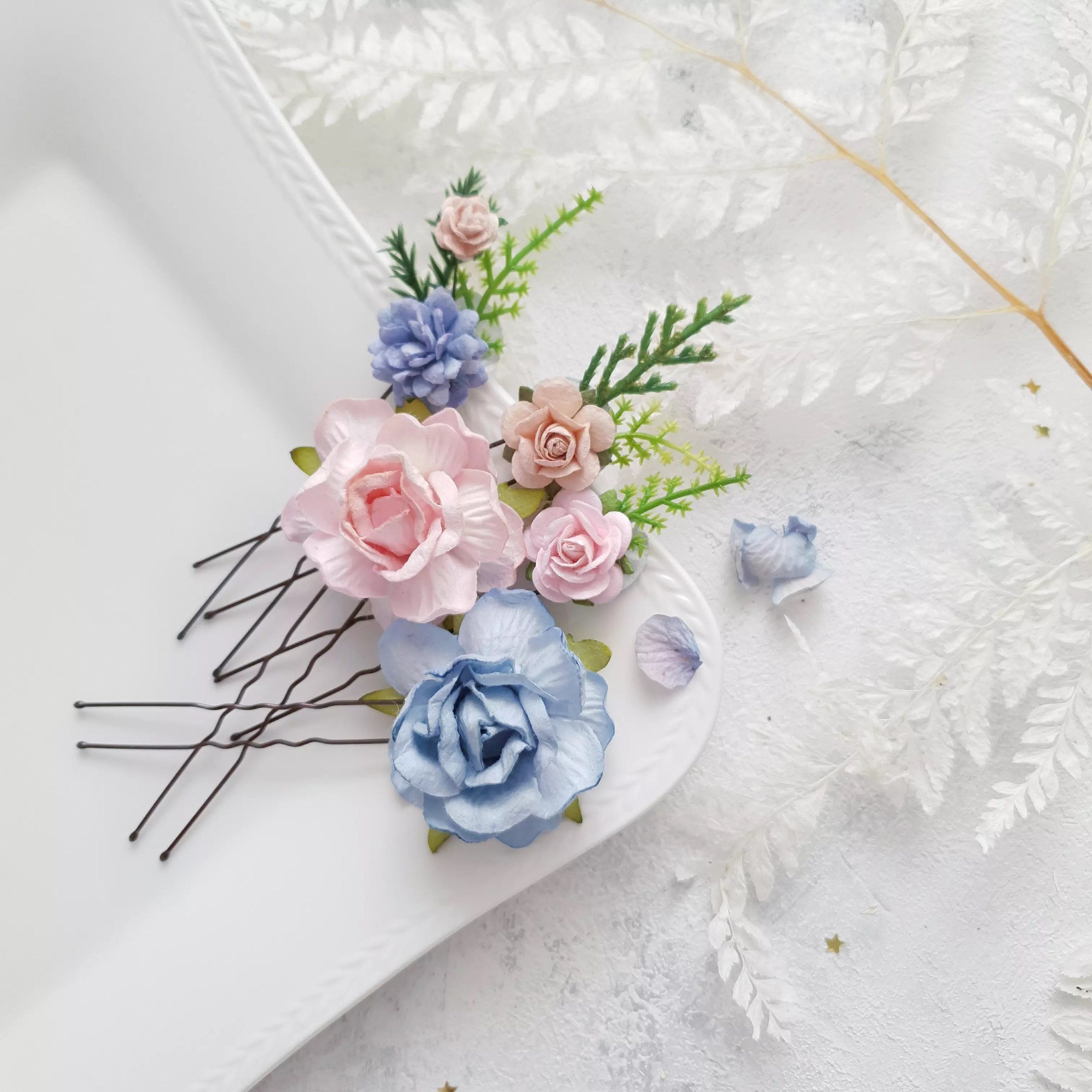 Blue Blush Flower Pins Soft Pale Pink Wedding Headpiece Bridal Blue Pin ...