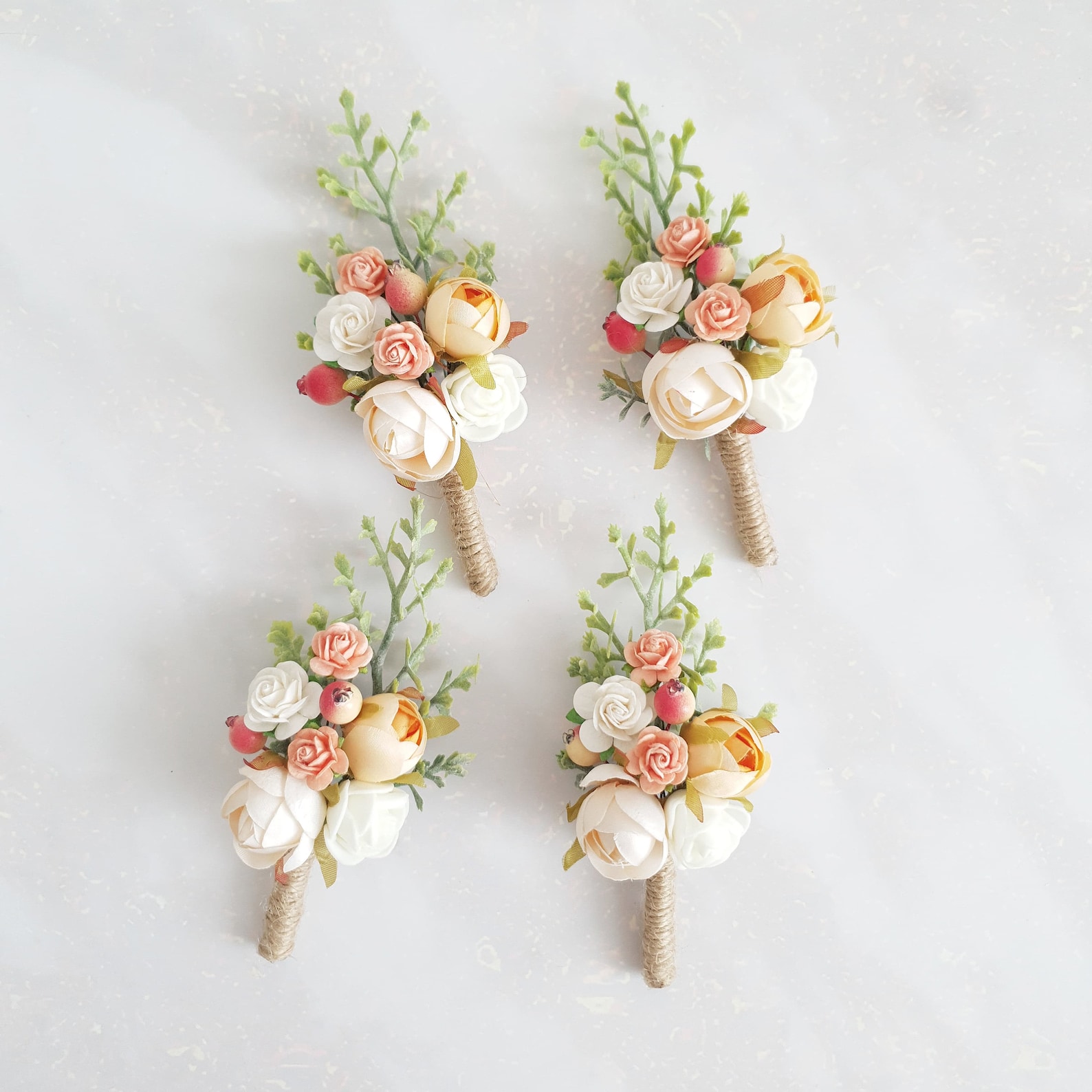 Pale Peach Blush Boutonniere Boho Groom Flowers Woodland - Etsy