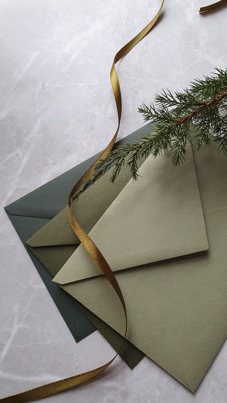 C5 SIZE Olive and Dark Green Wedding Envelope Winter Greenery ...