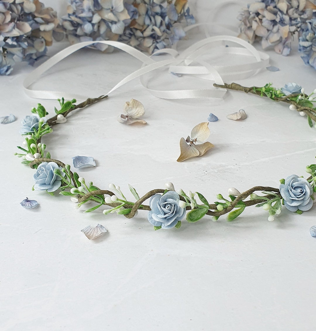 Soft Blue Flower Crown Wedding Bridal Blue Greenery Headpiece ...