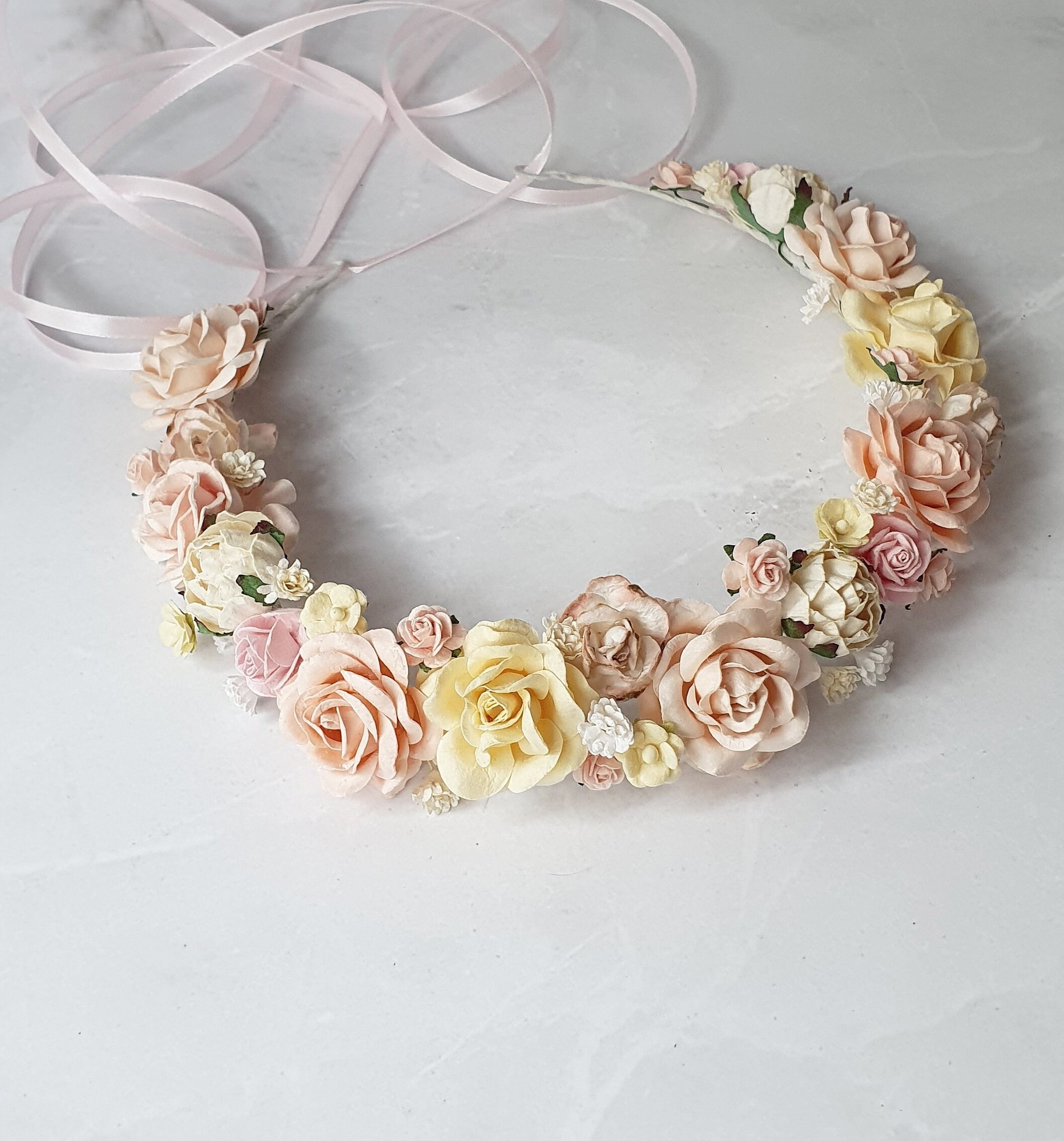 Pastel Soft Colors Flower Crown Spring Floral Crown Soft Yellow Blush ...