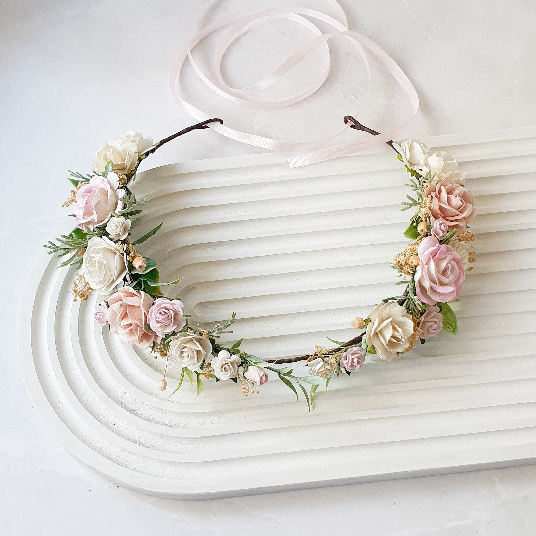 Blush Flower Crown Baby Breath Bridal Boho Soft Pink Crown Blush White ...