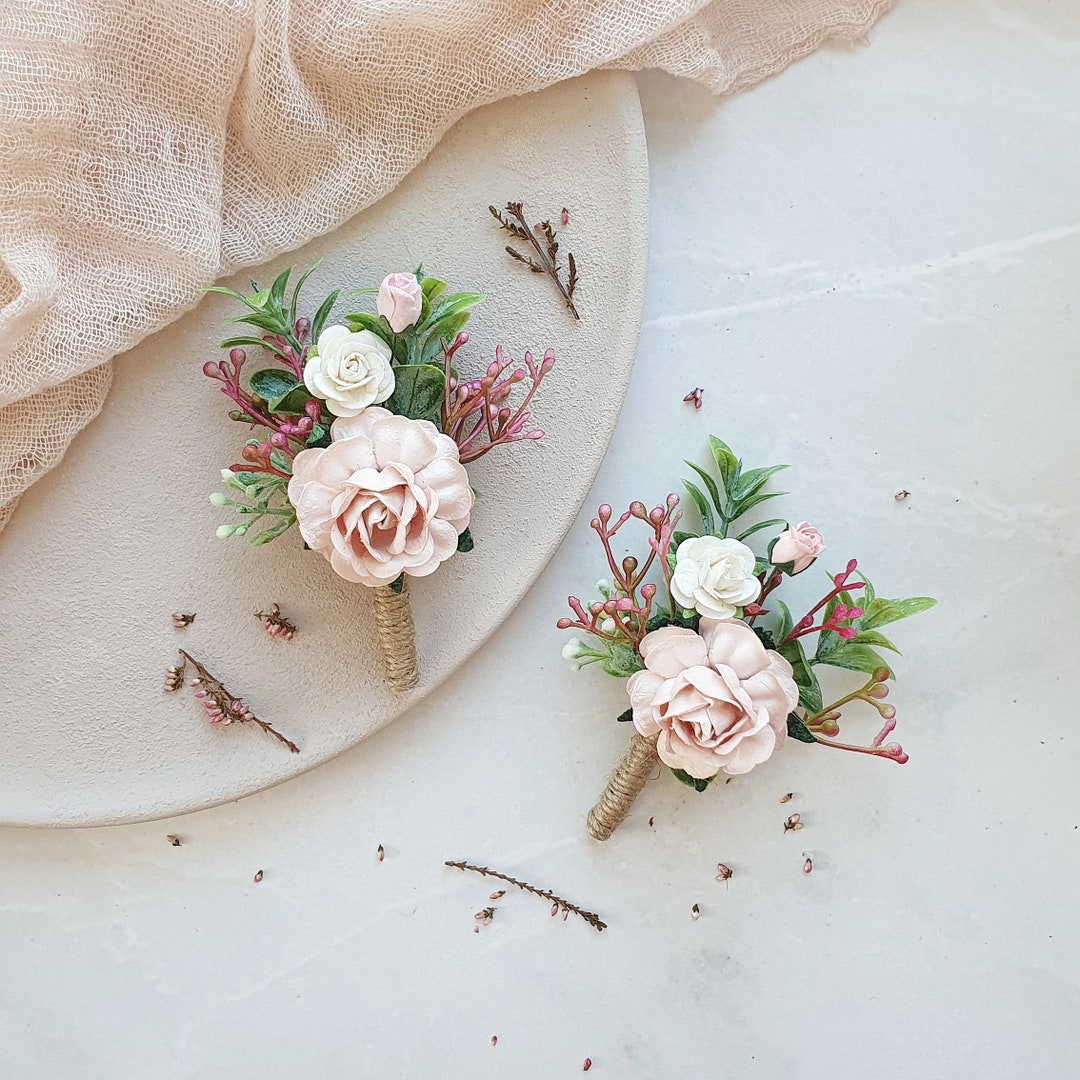 Blush Pink Boutonniere Soft Pink Groom Boutonniere Pale Blush Wedding ...