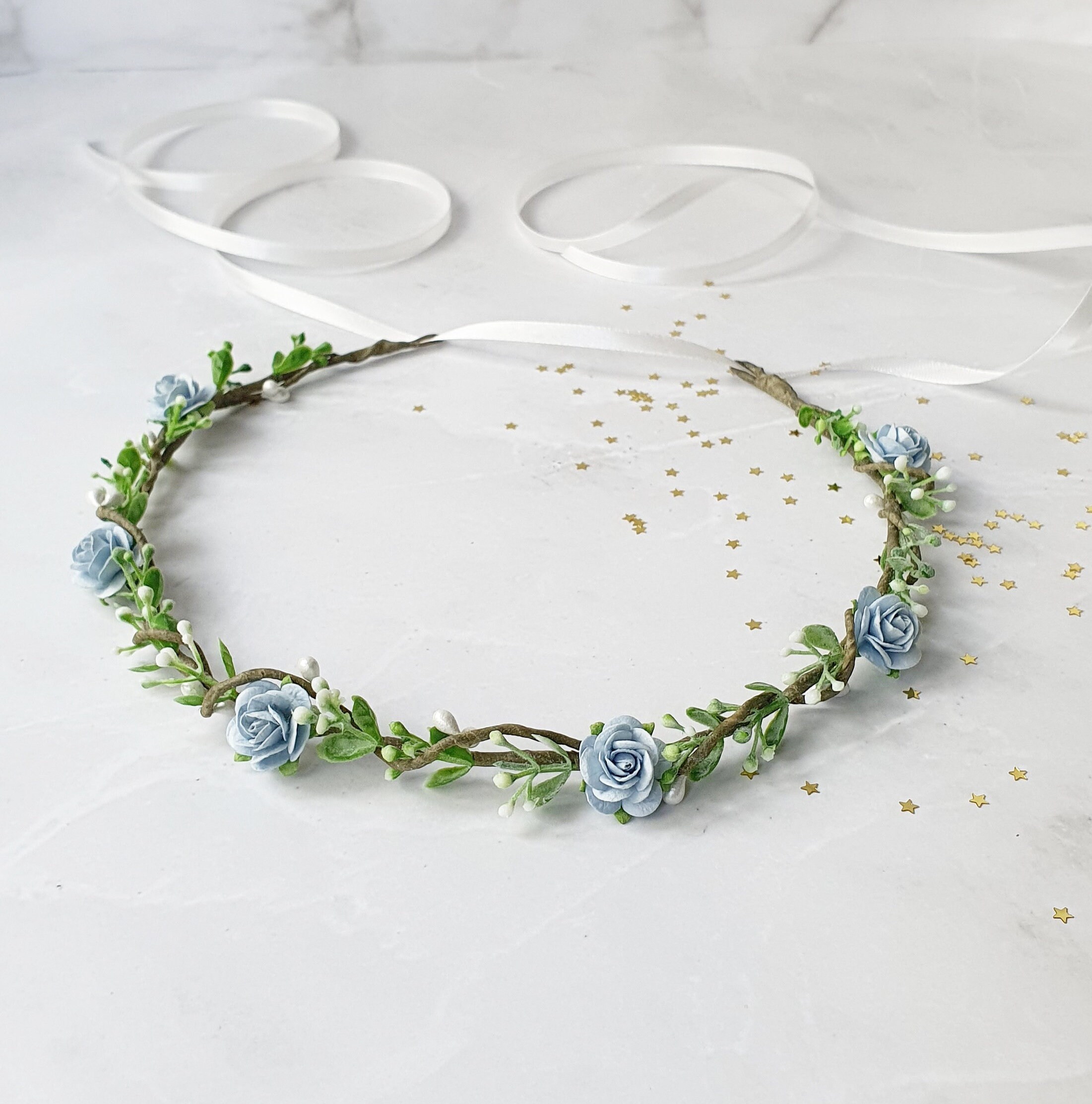 Wedding Blue Flower Crown Bridal Blue Greenery Headpiece Bridesmaid ...