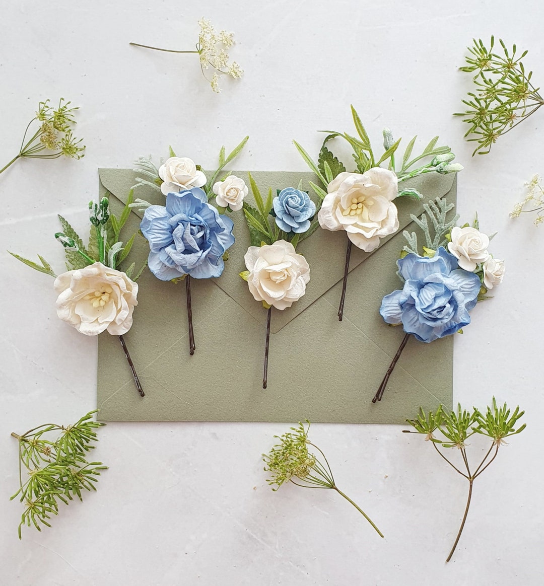 Flower Hair Pins Blue Wedding Pins Bridal Hairpiece Minimalistic ...