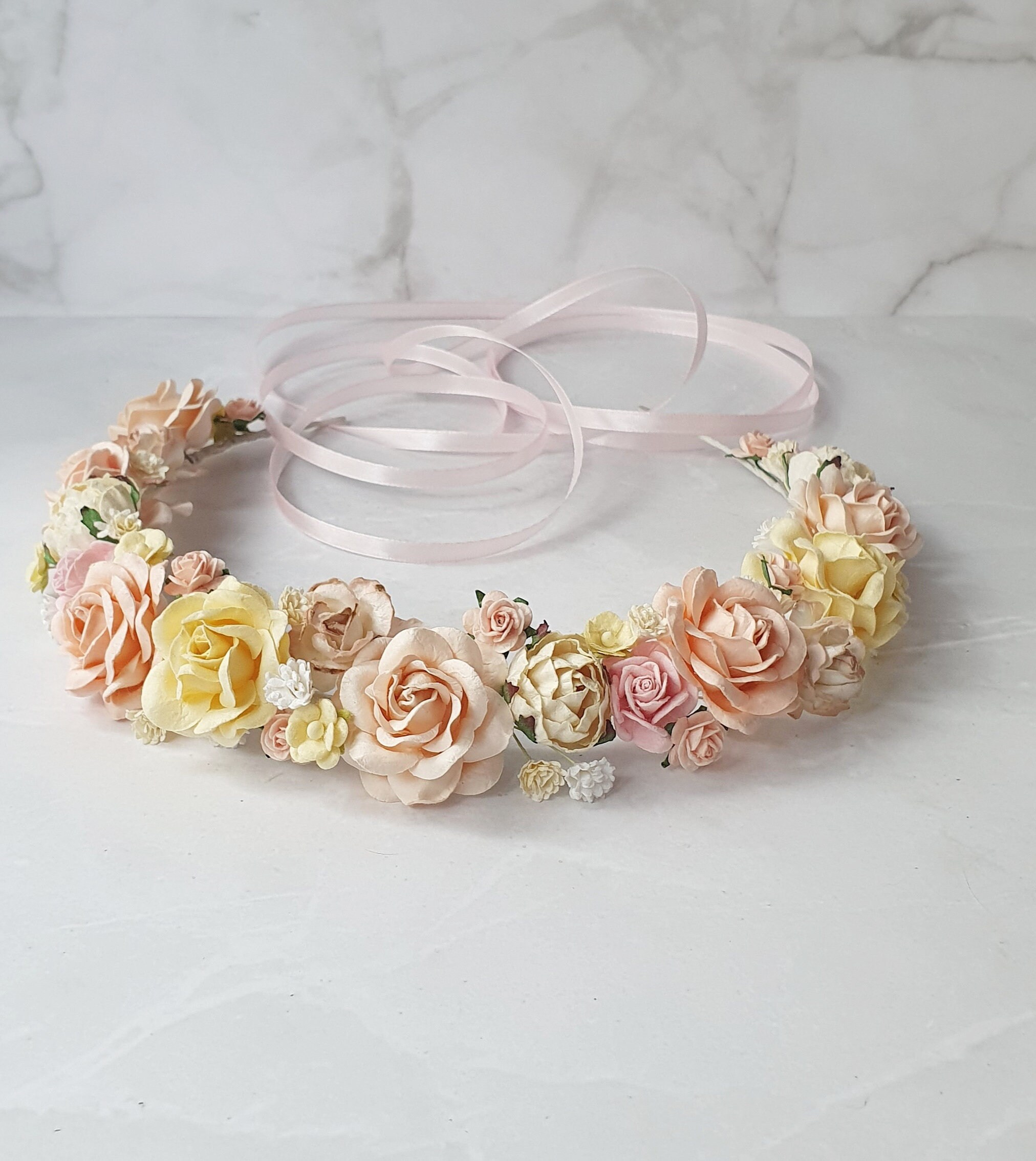 Pastel Soft Colors Flower Crown Spring Floral Crown Soft Yellow Blush ...