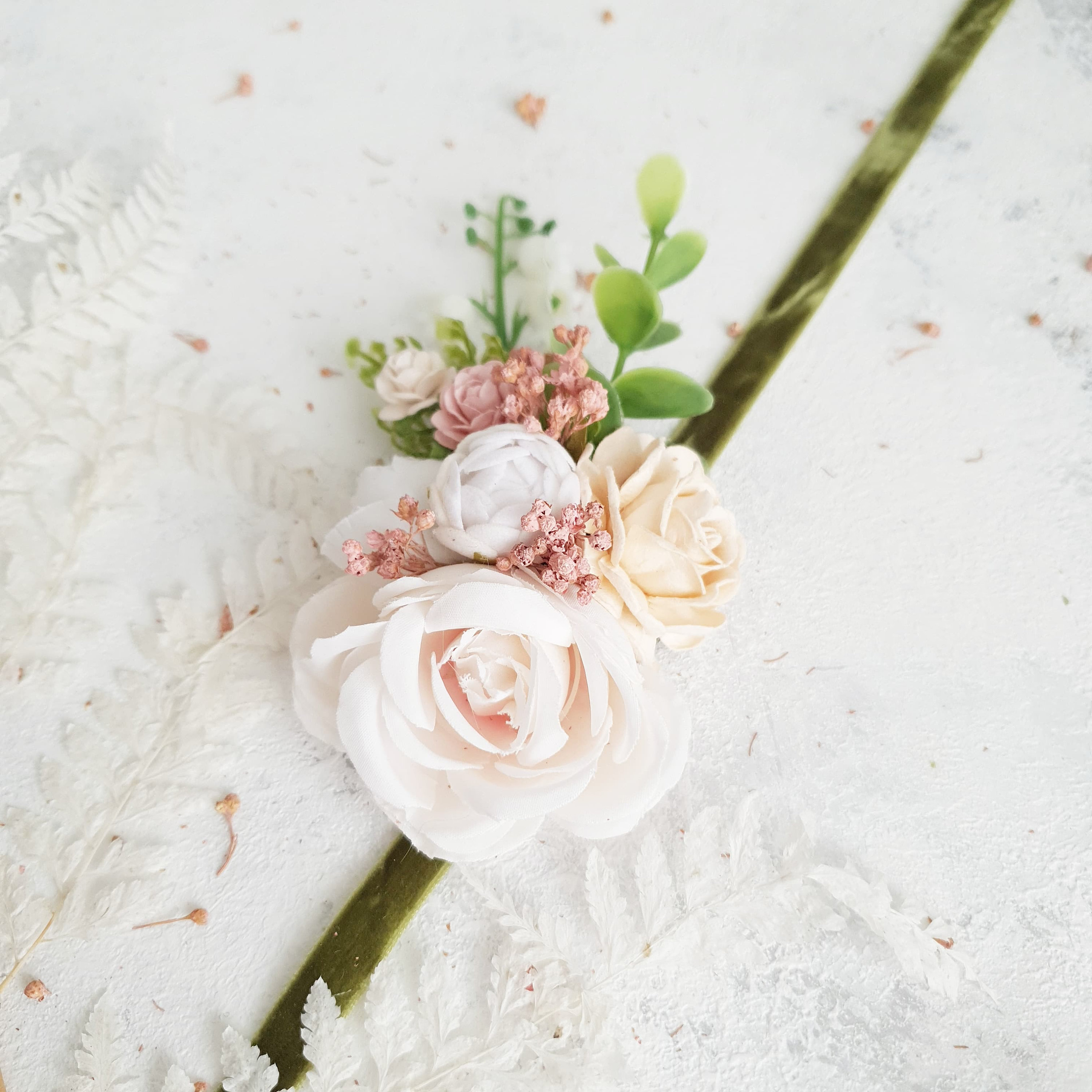 Blush Olive Flower Corsage Dusty Pink Baby Breath Bridesmaid Corsage ...