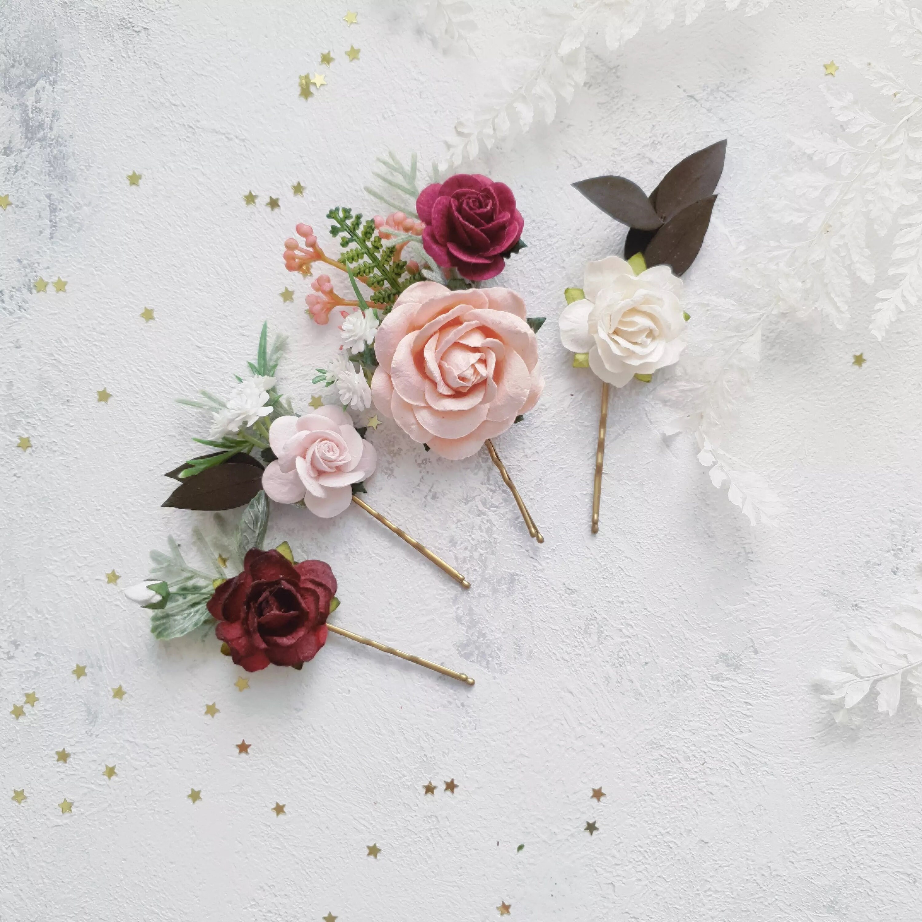 Burgundy Pale Peach Flower Pins Blush Hair Pins Fall Headpiece - Etsy