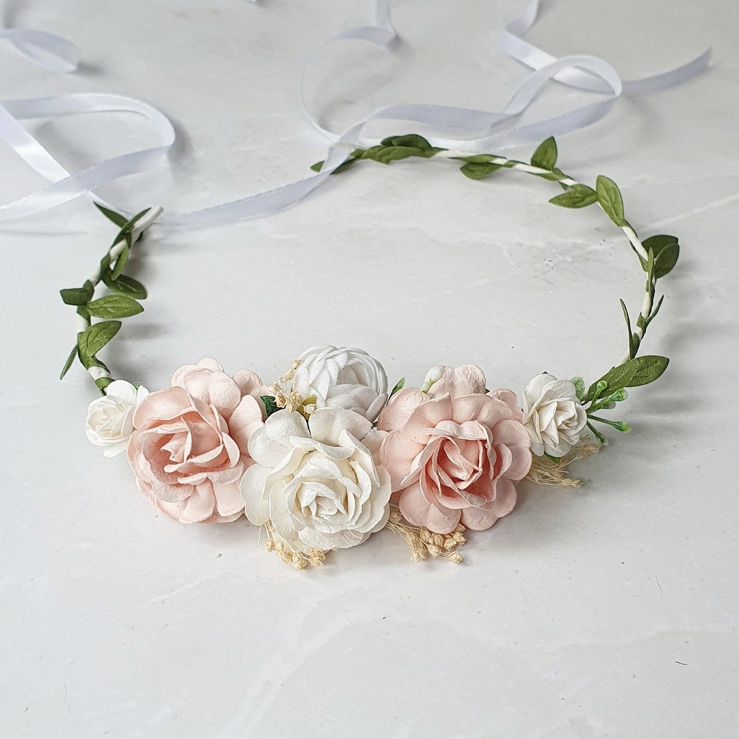 Blush Baby Flower Crown Soft Pink White Flower Girl Crown Сommunion ...
