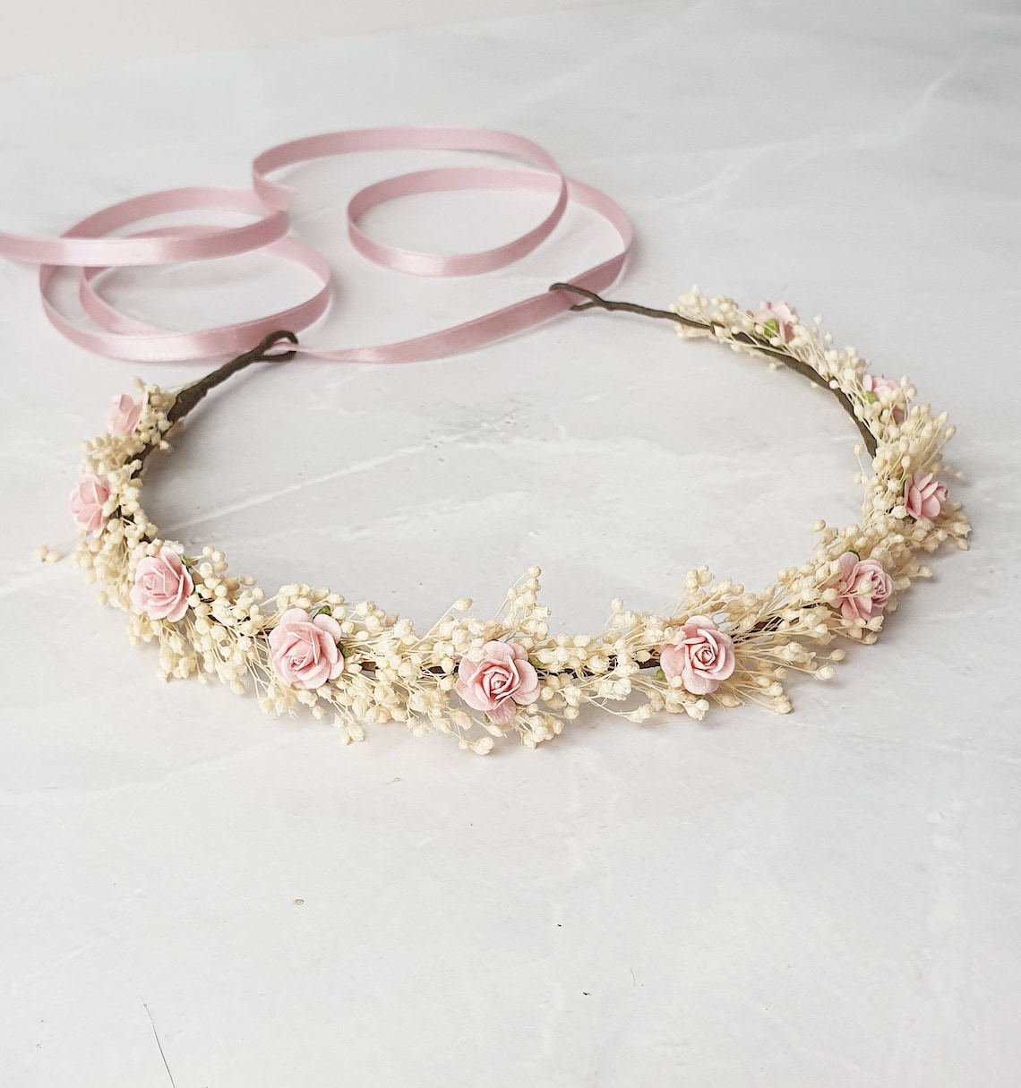 Dried Baby Breath Floral Crown Wedding Thin Flower Halo Baby - Etsy