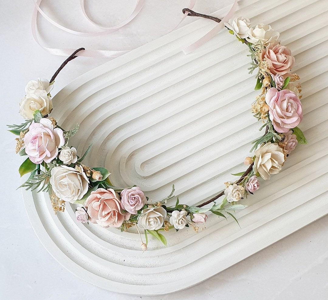 Blush Flower Crown Baby Breath Bridal Boho Soft Pink Crown Blush White ...