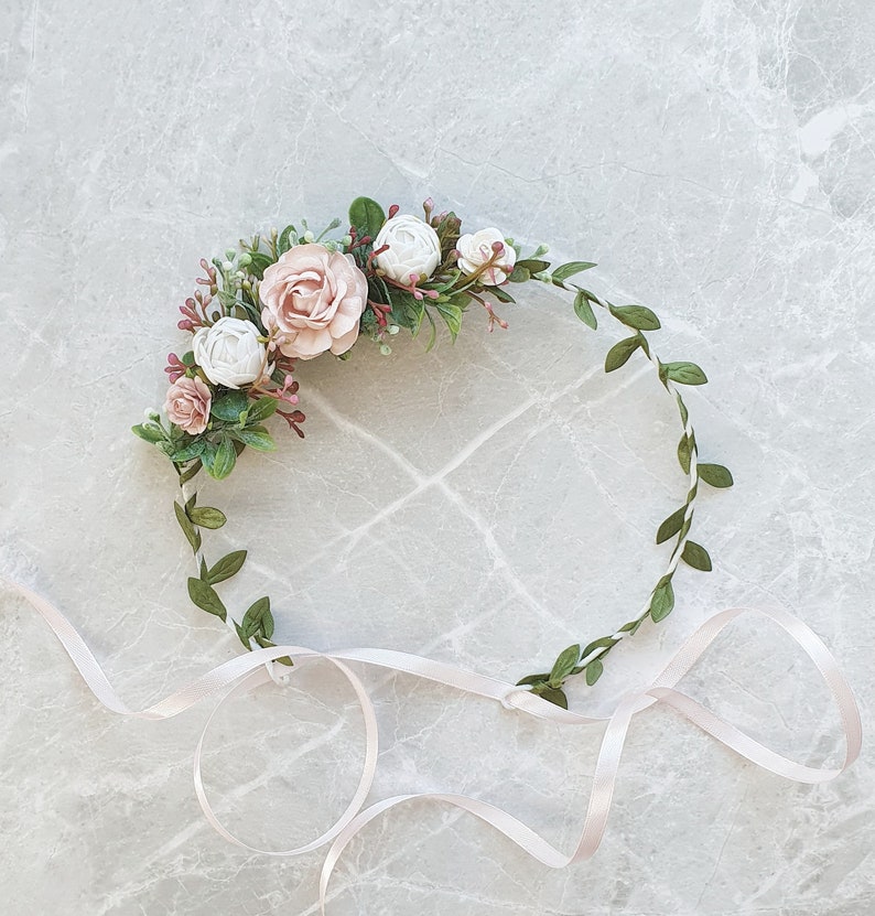 Blush Baby Flower Crown Dainty Hair Piece Flower Girl Headband Wedding ...