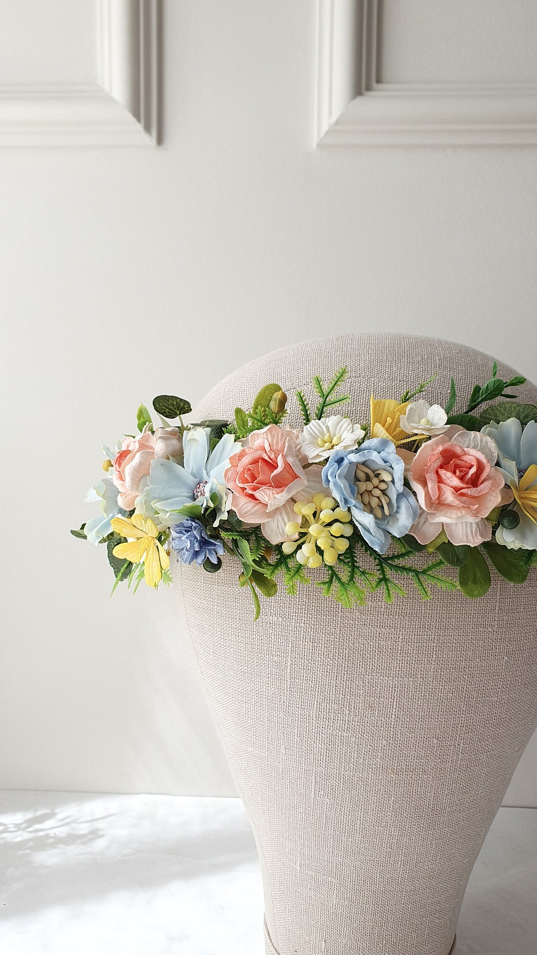 Half Vine Blue Coral Yellow Flower Crown Summer Headpiece Boho ...