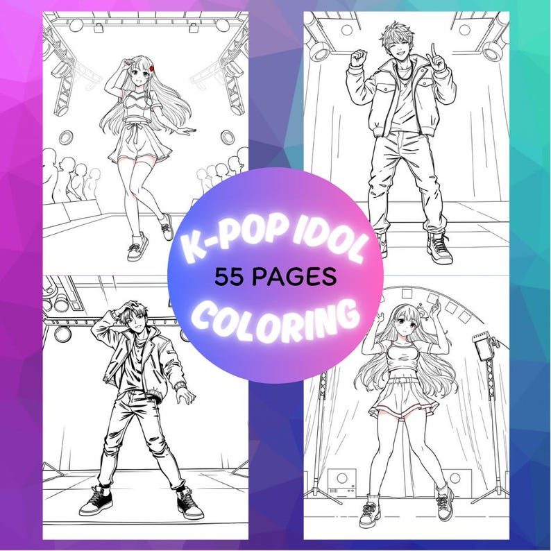 K-pop Idol Coloring Book Set 55 Pages of Girl & Boy Idols Anime Style ...