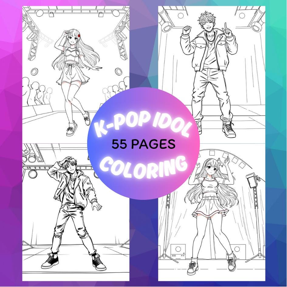K-pop Idol Coloring Book Set 55 Pages of Girl & Boy Idols Anime Style ...