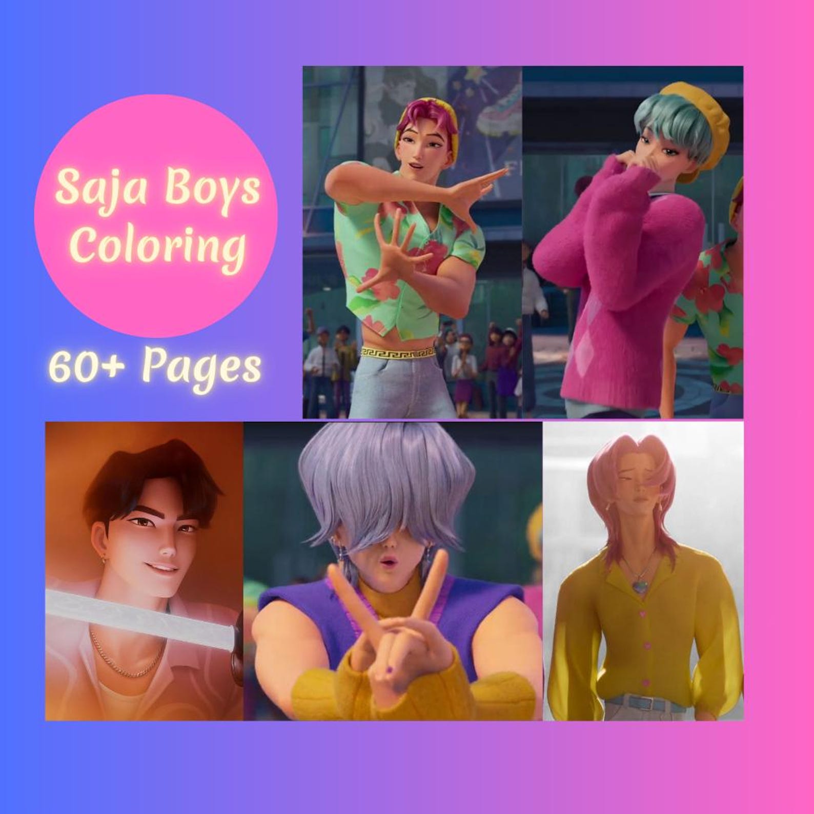 Saja Boys Coloring Pages Instant Download K-pop Demon Hunters Printable ...