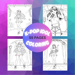 K-pop Idol Coloring Book Set 55 Pages of Girl & Boy Idols Anime Style ...