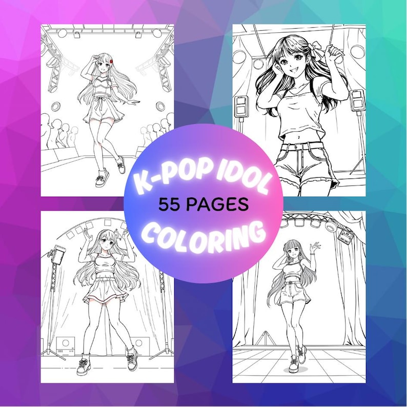 K-pop Idol Coloring Book Set 55 Pages of Girl & Boy Idols Anime Style ...